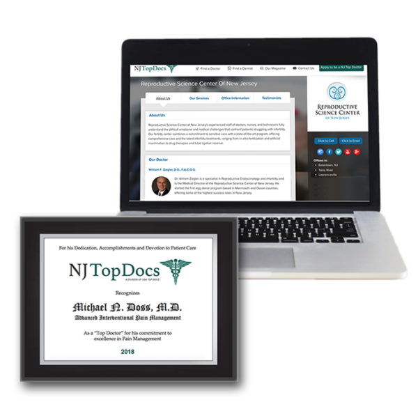 NJ Top Docs Traditional Package with Plaque - USA Top Docs